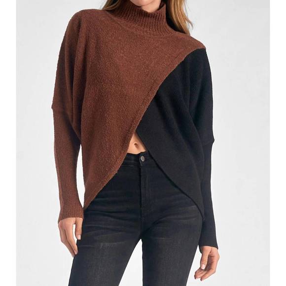 Elan | Sweaters | New Elan Eight Sweater Mock Neck Cross In Black Brown ...